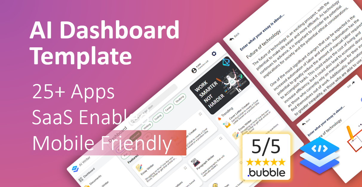 AI Dashboard SaaS Starter Template | Bubble